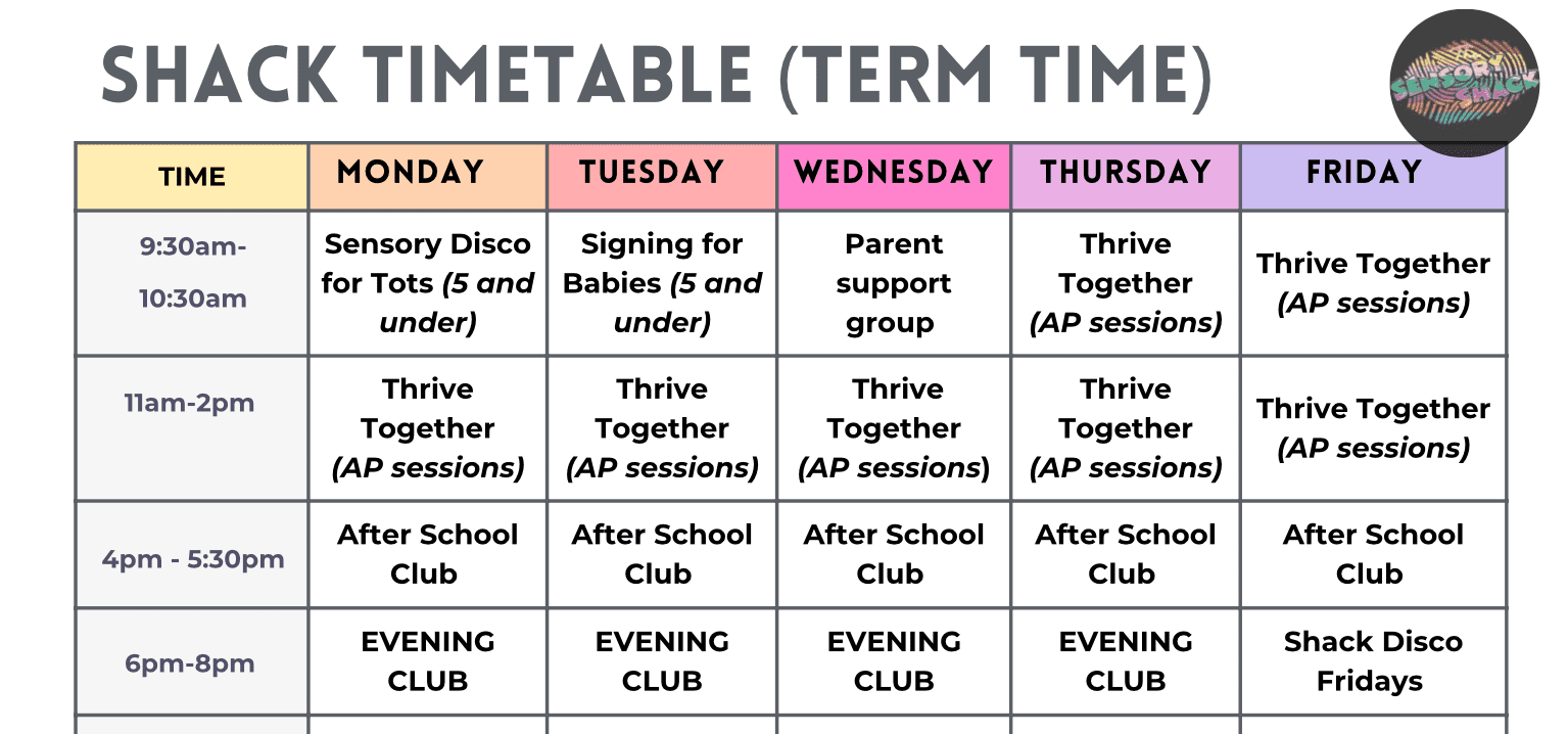 Timetable (Term Time ONLY) - The Sensory Shack